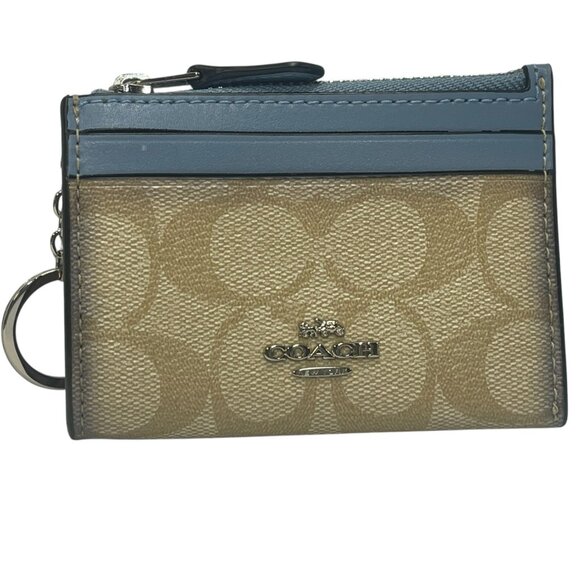 Coach | Bags | Coach Brownpowder Blue Mini Skinny Id Case Signature ...